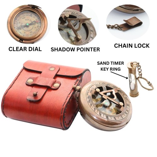Brass Sundial Compass Vintage Pocket Style Nautical Keychain, Pendant ...