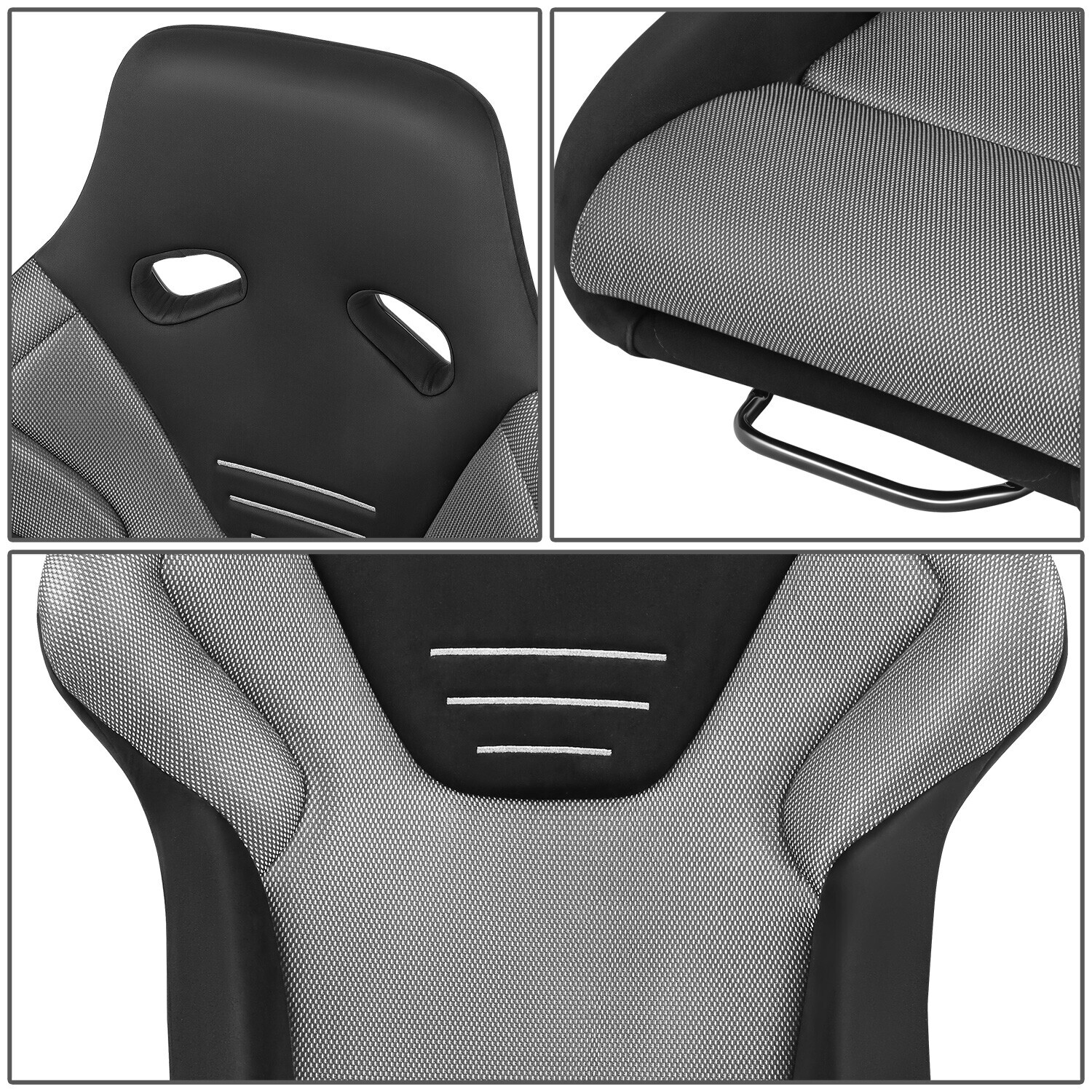 Pair of Universal Silver Microfiber Suede Fixed Racing Bucket Seats w ...