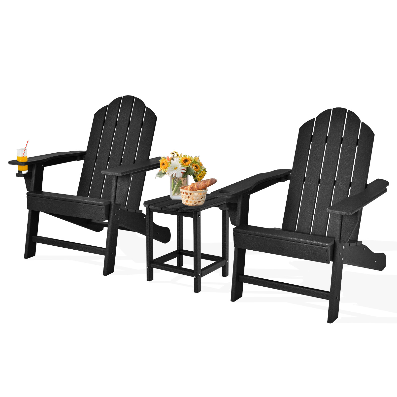 Patiojoy 3PCS Patio Adirondack Chair Side Table Set w/2 Chairs &Side ...