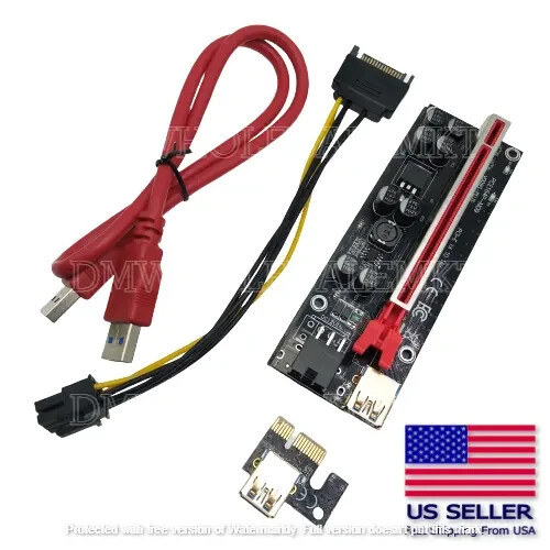 9 PCI-E 1x to 16x Powered USB 3.0 GPU Riser Extender Adapter Card VER ...