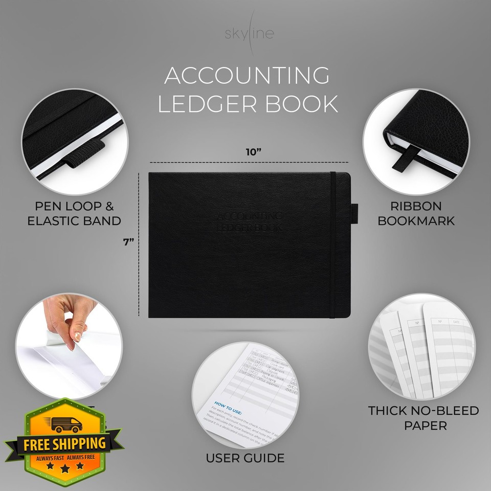 Skyline Accounting Ledger Book, Hardcover, Black, 10x7", Bookkeeping | eBay