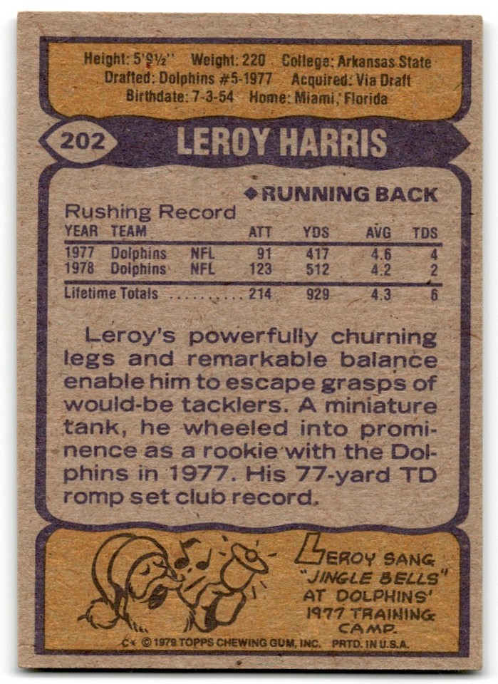 1979 Topps Leroy Harris Miami Dolphins #202 | eBay