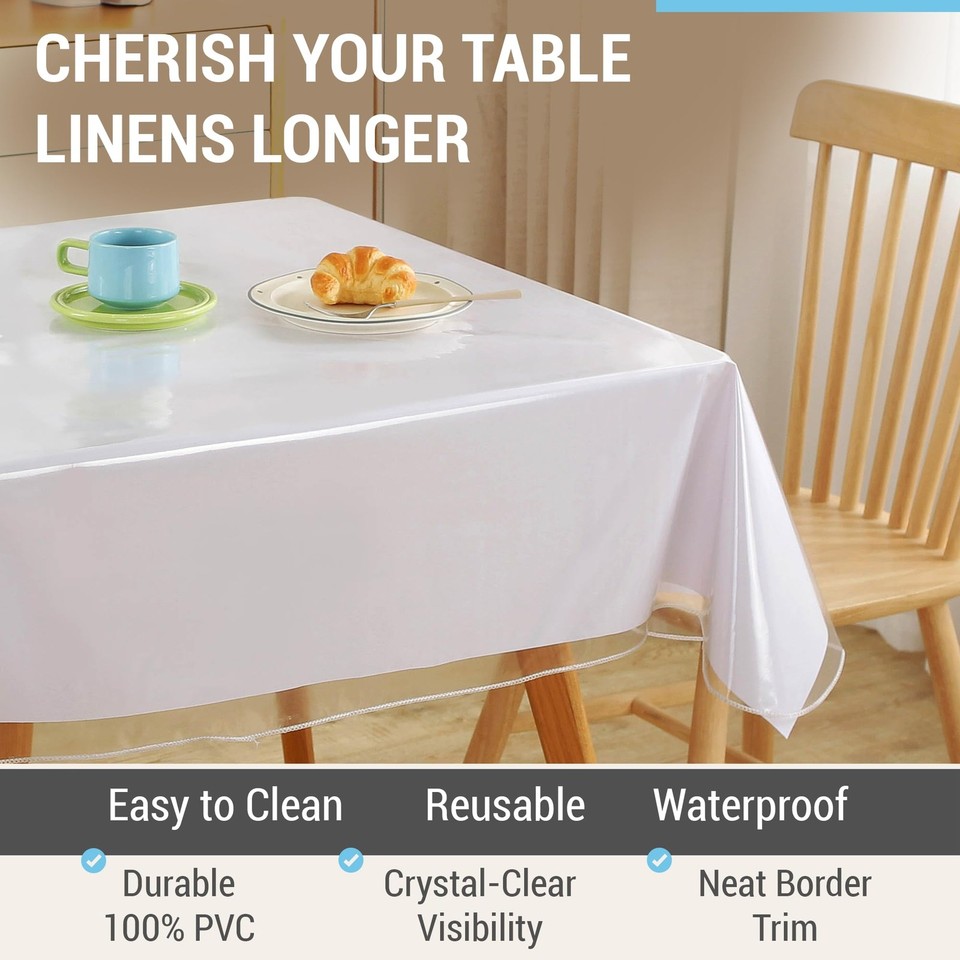 Clear Vinyl Tablecloth Cover, Plastic Table Cover Rectangular, Crystal ...