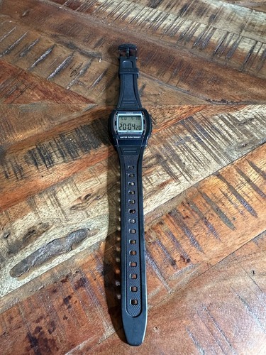 Casio W-201 Mens 50m Black Barrel Digital Alarm Chrono Quartz Watch~New ...