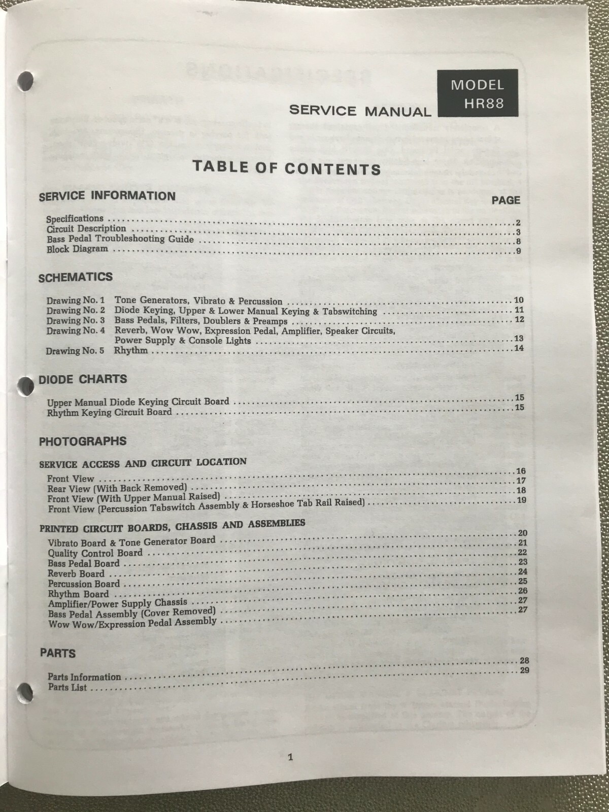 Lowrey Organ Service Manual Model HR88, HR98, TBO-1, LC98K-1 (Pick 1 ...