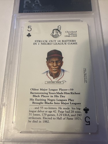 Satchel Paige 1991 Baseball Legends Card Game 5 Of Clubs PSA 10 GEM ...
