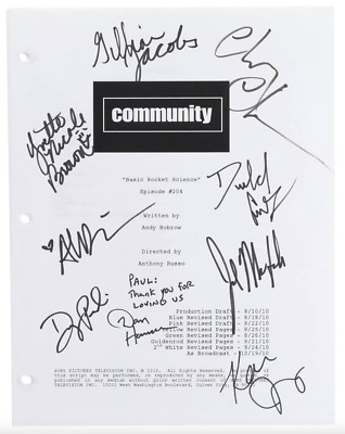 Community Complete Cast (x9) Autographed Signed Script Beckett BAS LOA ...