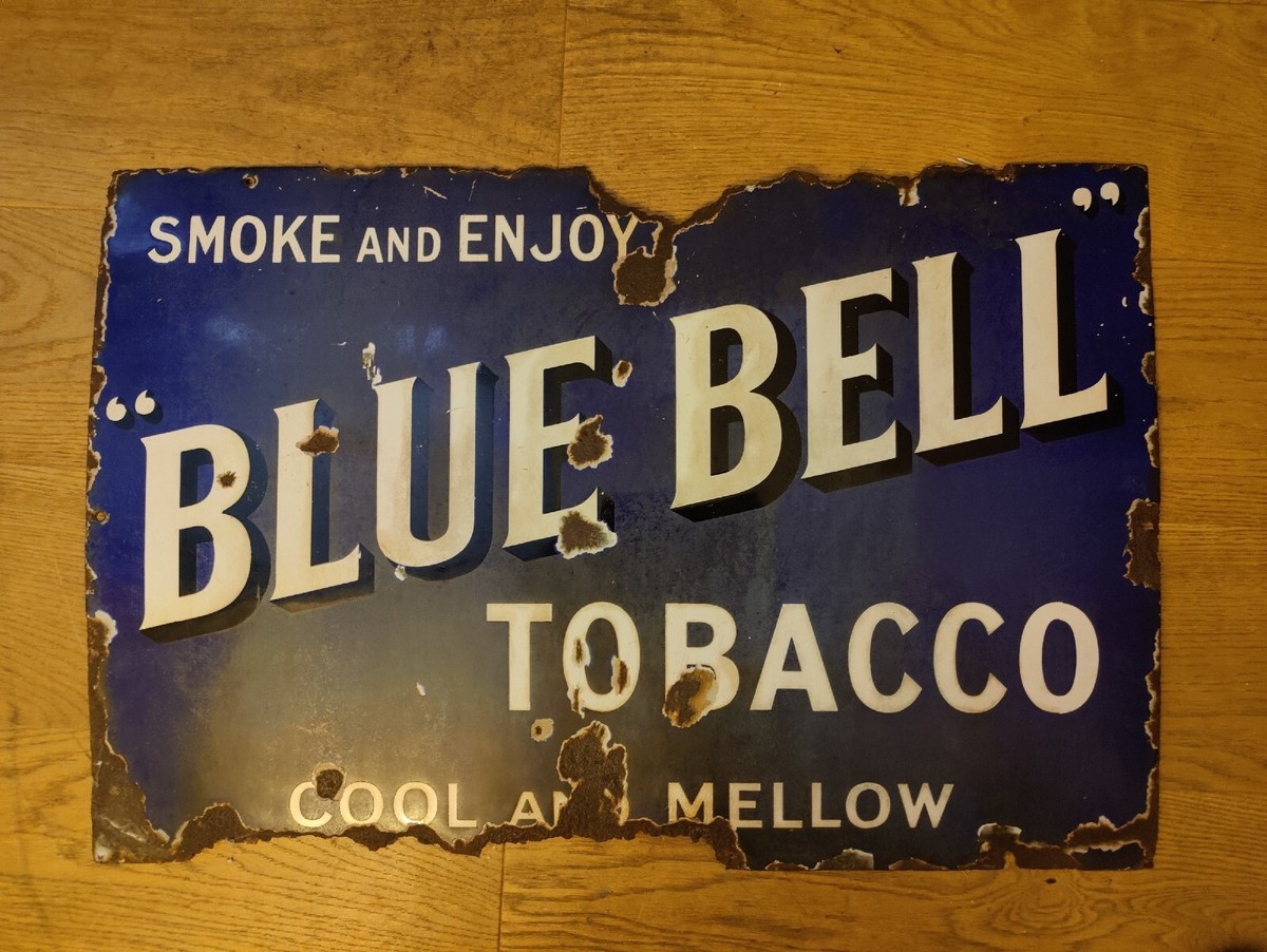 Blue Bell Vintage Porcelain Signs Bell System Blue Glass Sign 24" X 4"