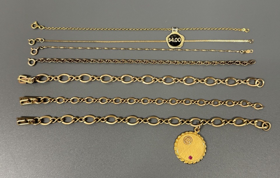 Gold Filled Chain Bracelets 30 Grams Lot Of 7 All Wearable Bell ...