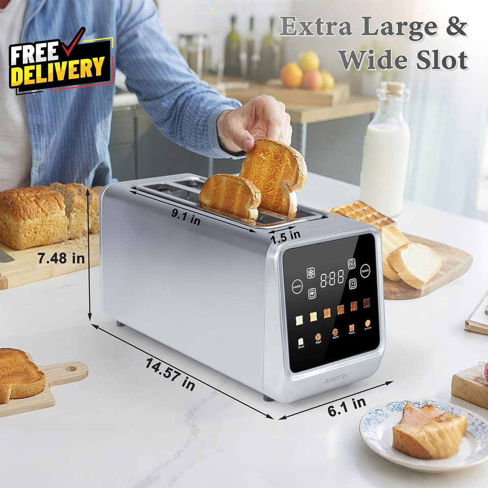 Long Slot Toaster 4 Slice Touch Screen LED Display 1.5 Extra Wide Slots ...