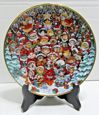Franklin Mint 8" CHRISTMAS COLLECTOR PLATE Cat “Santa Claws” Bill Bell ...