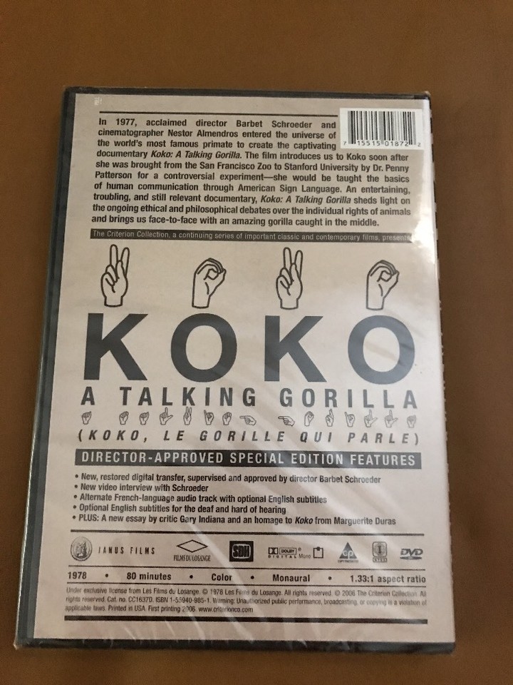 Koko: A Talking Gorilla (Criterion Collection) DVD New! Sealed ...