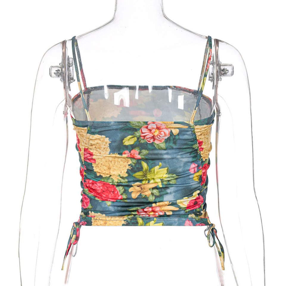 Y2k Bandage Halter Cop Top Women Floral Print Backless Camis Sleeveles ...