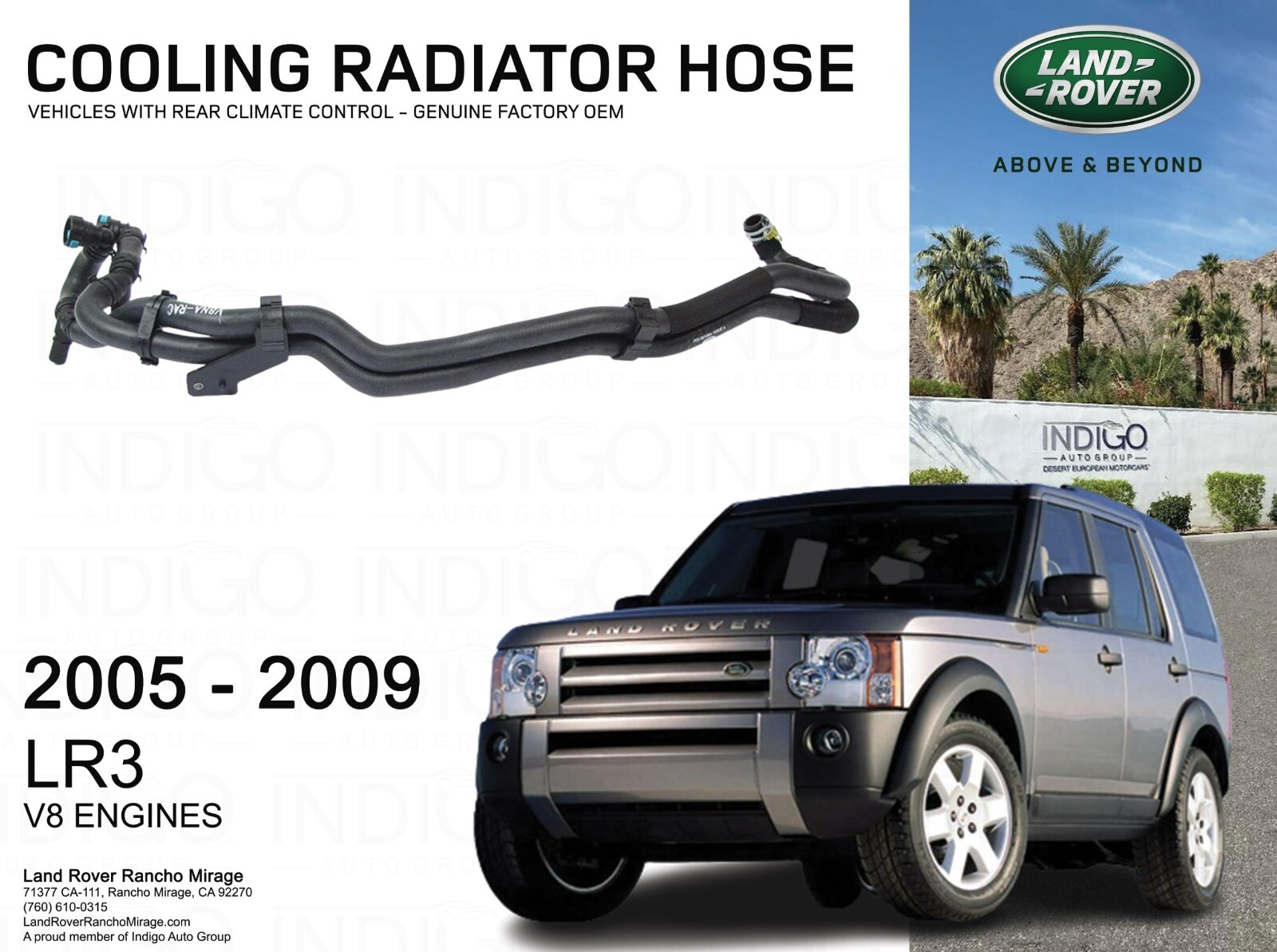 Land Rover LR3 V8 Heater Hose Cooling Radiator Rear Climate Genuine OEM ...