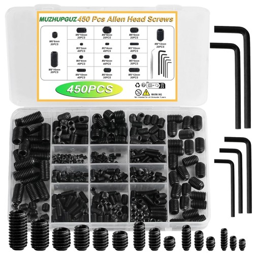 450 Pcs Set Screw Assortment Kit, Allen Head Hex Socket Grub Head Screw ...