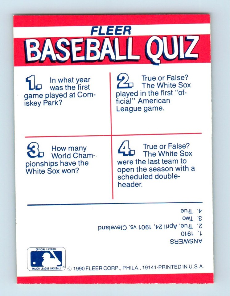 1990 Fleer Baseball Quiz Chicago White Sox #NNO | eBay