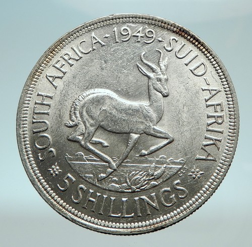 1949 SOUTH AFRICA George VI SPRINGBOK Deer Silver 5 Shillings LARGE ...