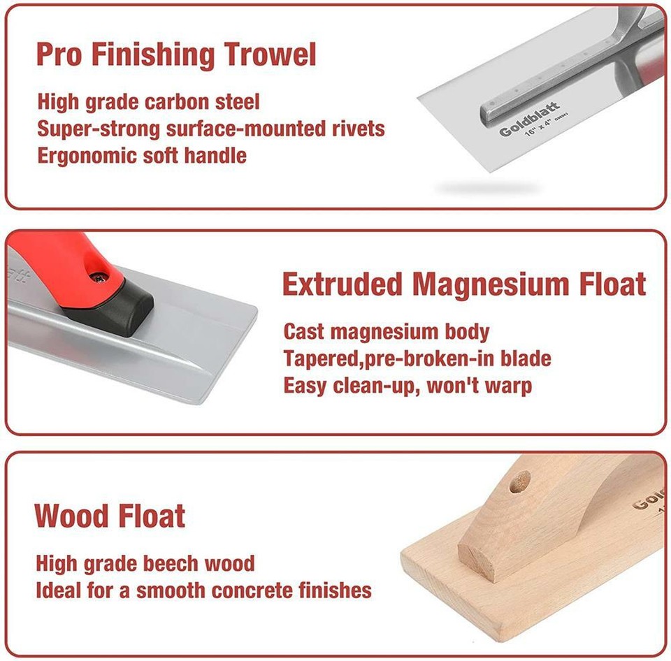 Goldblatt 8 Pieces Masonry Hand Concrete And Cement Tools Set With 16 ...
