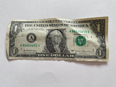 One dollar bill serial number A 86605650 A 1 Note US Real money 2017 ...