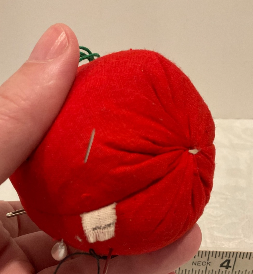 Old Vintage Tomato Pin Cushion Red made in japan white fabric label ...