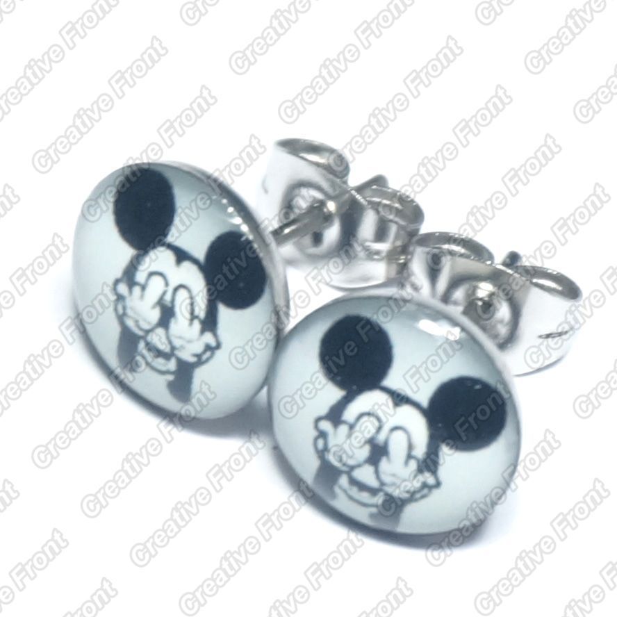 1 Pair Stud Earrings. Various Designs. Mickey Mouse Rude Finger F**K ...