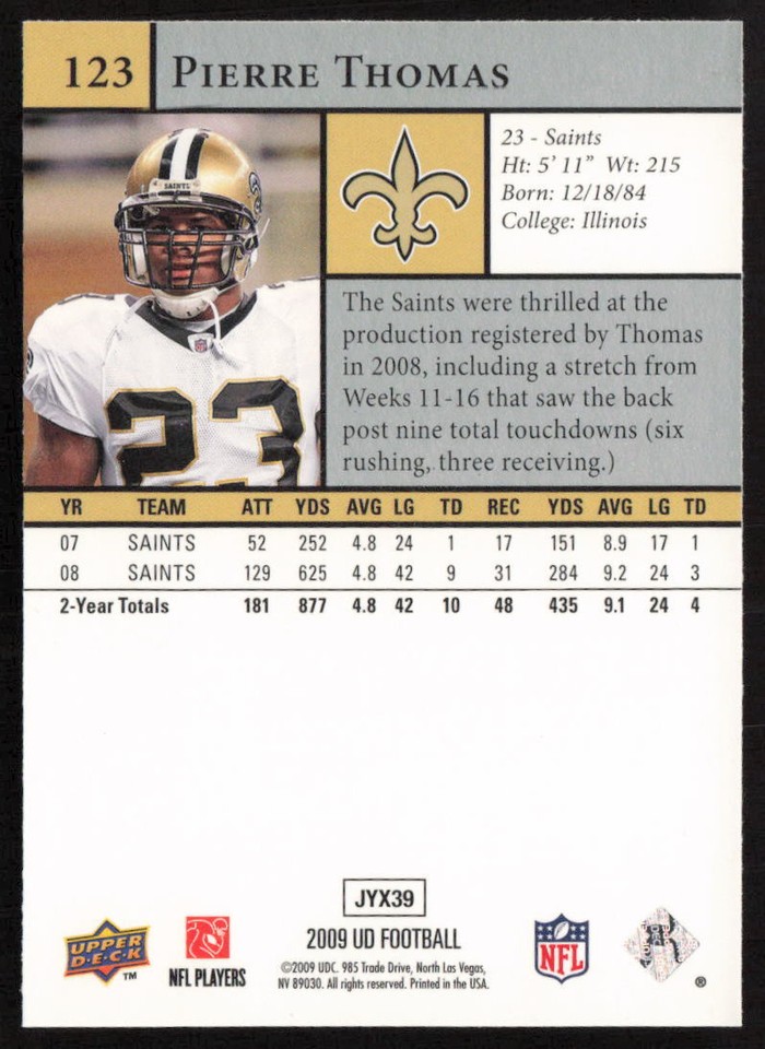 2009 Upper Deck Pierre Thomas #123 New Orleans Saints | eBay