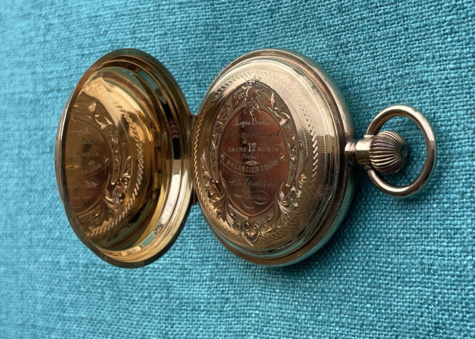 Ligne Droite Spiral Breguet ANCRE 17 RUBIS BALANCIER COUPÉ 14K Gold ...