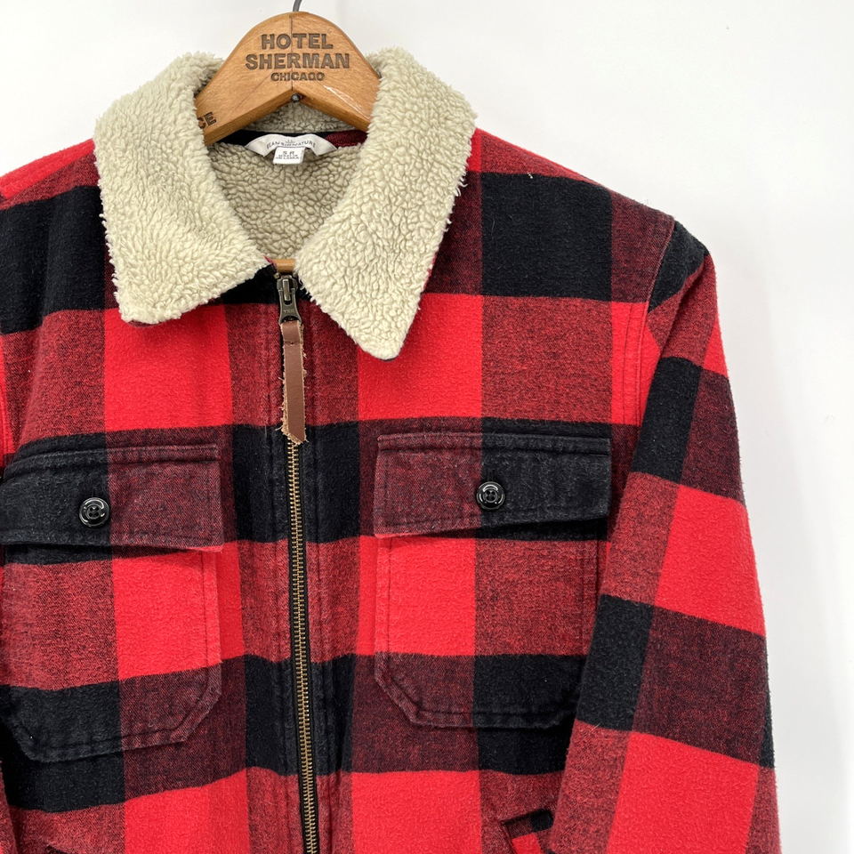 LL Bean Signature Buffalo Check Flannel Sherpa Coat Womans S Red ...