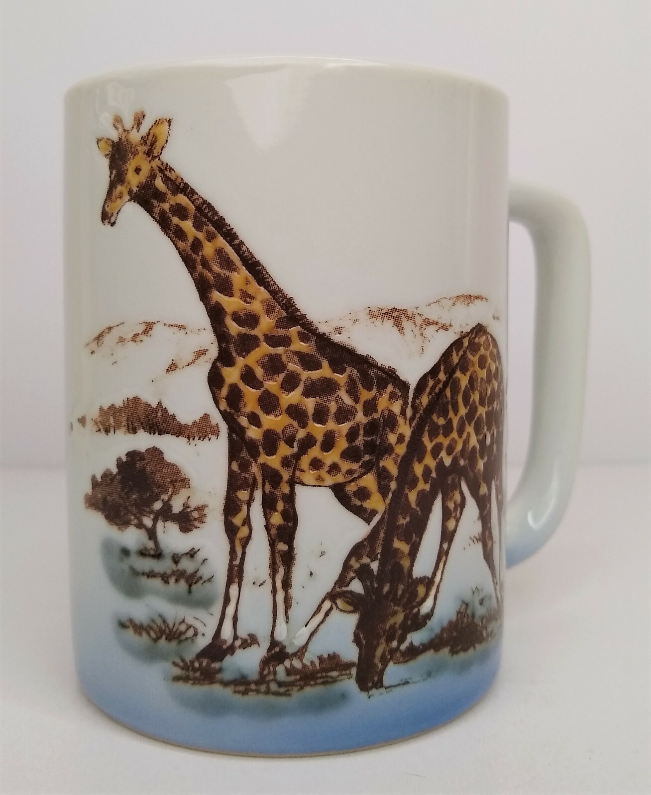Otagiri Coffee Mug Giraffes Savannah Blue Bottomed Gold Sticker Trees ...