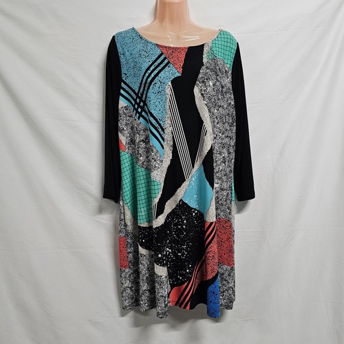 Style & Co. Women Shift Short Dress Size 3X Multicolor Round Neck 3/4 ...
