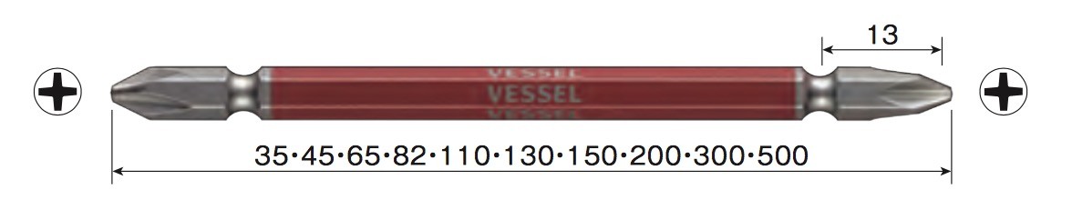 VESSEL GOSAI Color Coded Driver Bit No.GS14 +1,+2,+3,+4 35-500mm 1,3 ...