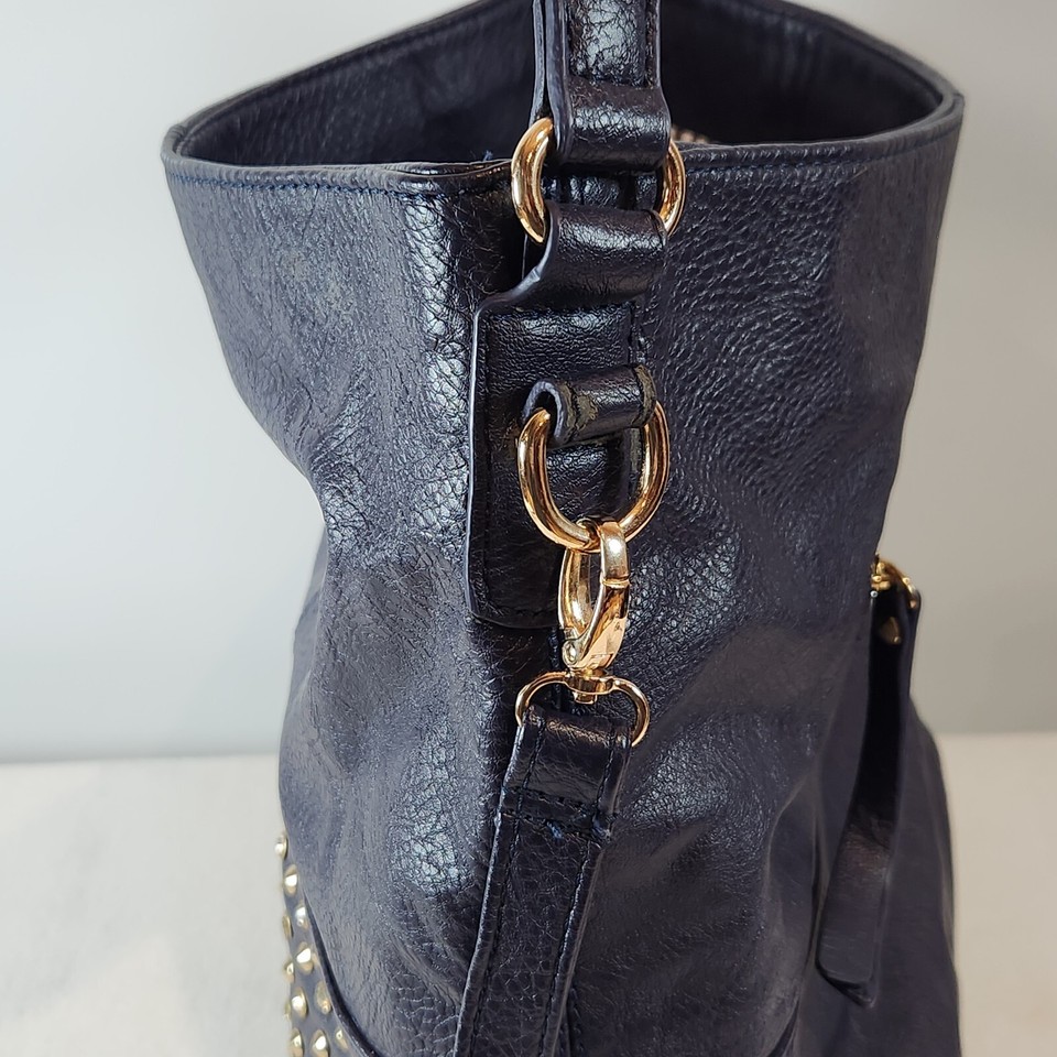 Womens Boat Shape Studded Purse Handbag Blue Dual Straps Vegan Leather ...