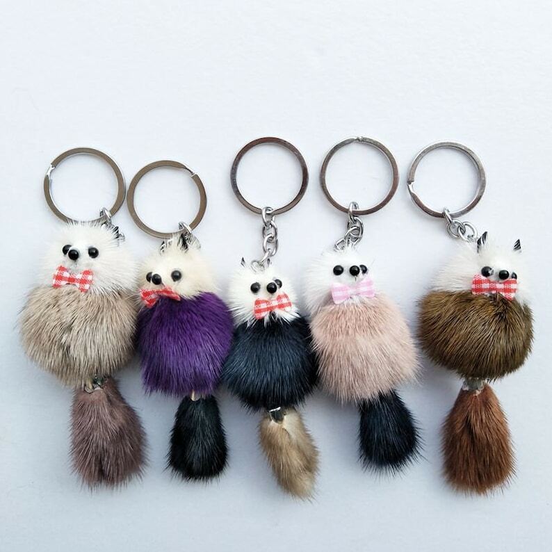 Furry Animal Keychain Real Mink Fur Lovely Fox Cute Gift Idea Bags ...