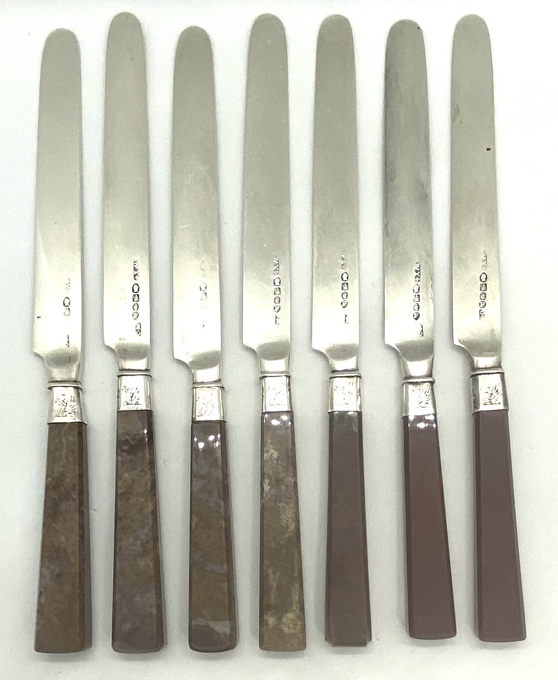 Antique Nineteenth Century Sterling Silver Agate Knife Set Of 7 8.1/4 ...