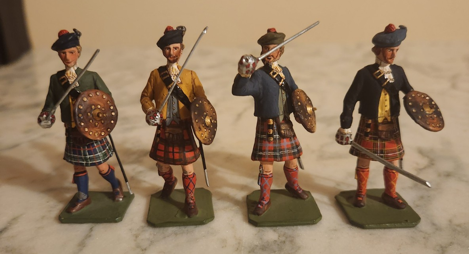 4 Vintage Lead 54mm Greenwood & Ball Clansman Highlander Toy Soldiers W ...