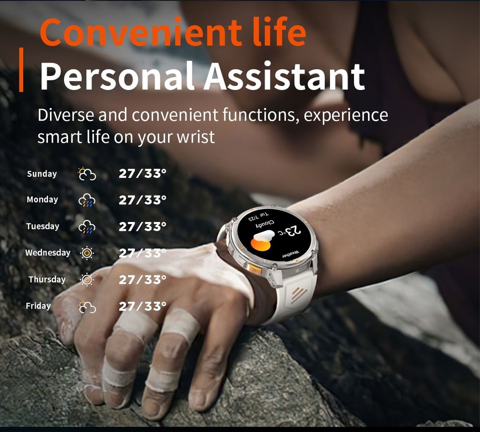 1.7" Smart Watch Compass 1100mAh 3ATM Waterproof Fitness Tracker BT ...