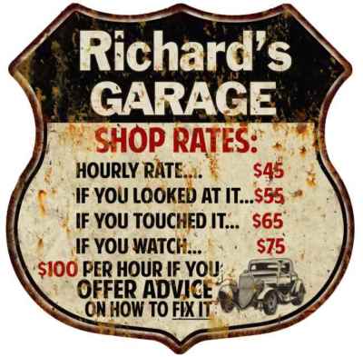 Richard's Garage Shop Rates Personalized Gift Shield Metal Sign ...