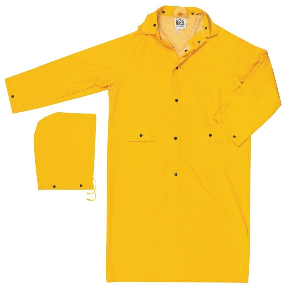 Waterproof Yellow Safety Rain Coat Rain Jacket 49" Detachable Hood ...