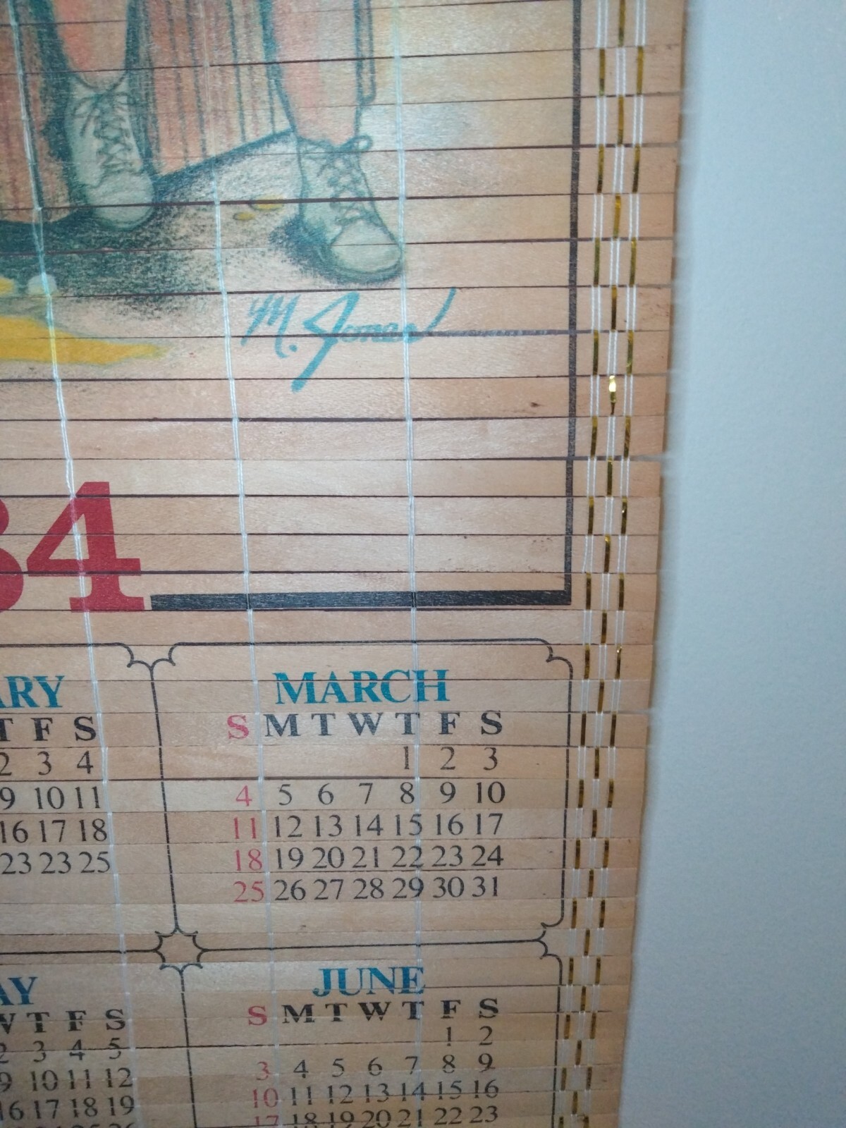 Vintage Bamboo Calendar Scroll Roll Up Wall Decor 1984 | eBay