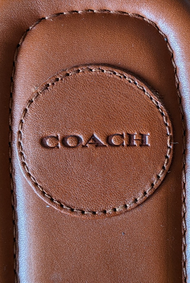 COACH Pride Burnished Amber Leather Crochet-Trimmed Slides Men’s Size 9 ...