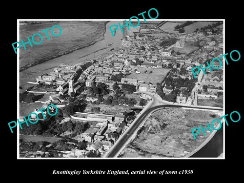 OLD POSTCARD SIZE PHOTO OF KNOTTINGLEY ENGLAND AERIAL VIEW OF TOWN ...