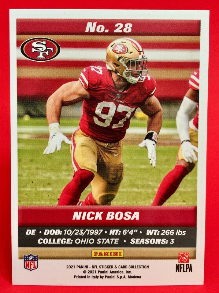 NICK BOSA 2021 Panini NFL Sticker & Card Collection SILVER FOIL #28 ...