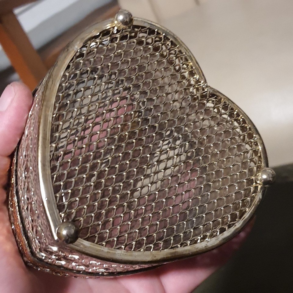 Vintage 4x4 Inch Metal Heart Wedding Container Box Lidded Potpourri ...