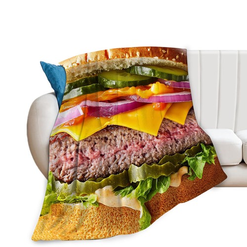 Hamburger Blanket Funny Food Burger Throw Soft Cozy Fuzzy Fleece Bed ...