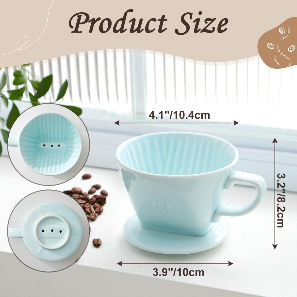 Pour Over Coffee Dripper, Ceramic Pour Over Coffee Maker with 3 Holes ...