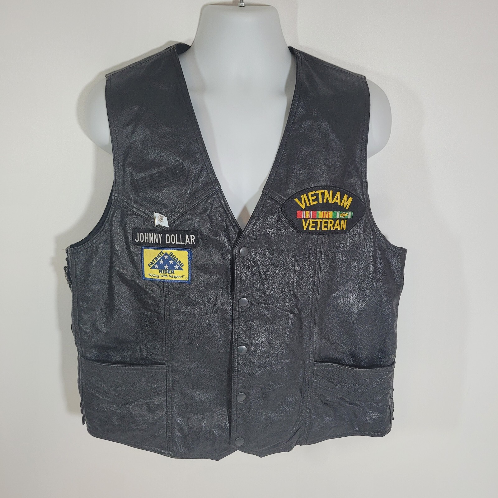 Excelled Leather Motorcycle Vest w Patches Vietnam Ve… - Gem
