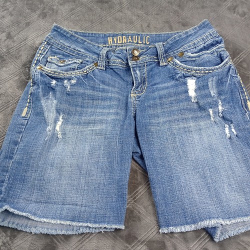 Hydraulic Jean Shorts Juniors Sz 7/8 Cut Off Double Button Flap Pockets ...