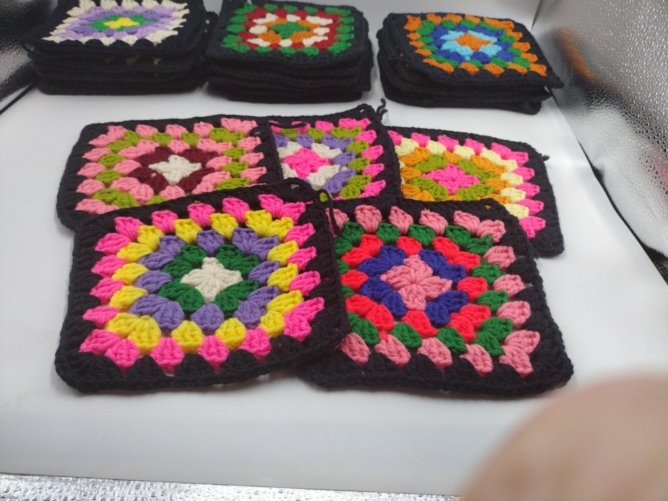Crochet Granny Squares Lot Of 48 Colorful 7x7 Inch Loose Squares Black ...