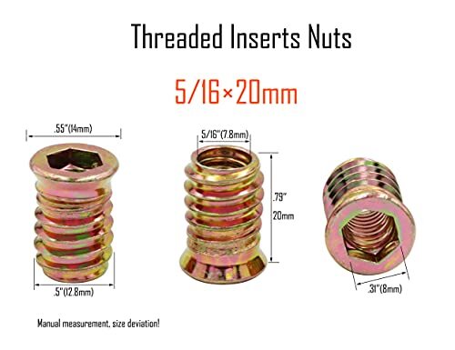 50pcs 5/16×20mm Threaded Inserts Nuts, Hex Socket Drive Furniture ...