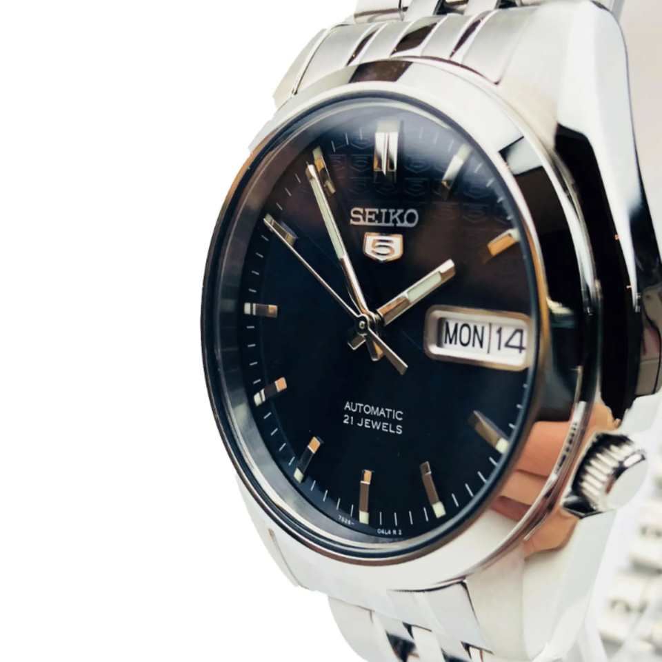Seiko 5 Automatic Dark Blue Dial Silver Steel Bracelet Mens Watch ...
